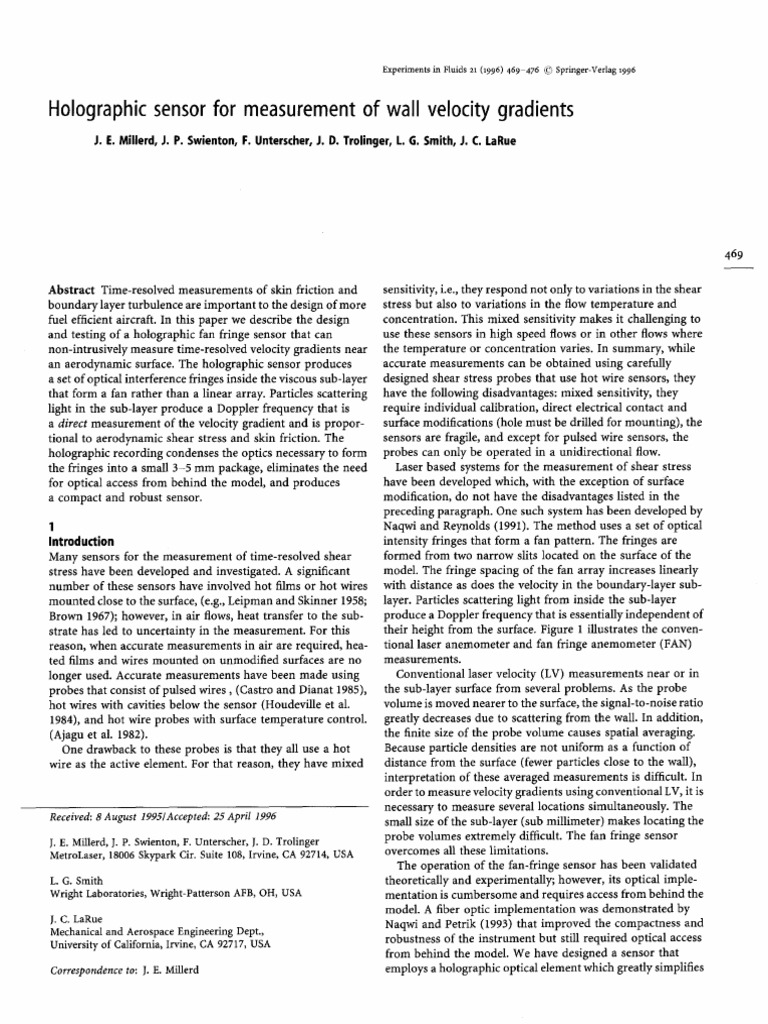 Experiments in Fluids Millerd, 1996 | PDF | Shear Stress | Stress (Mechanics)