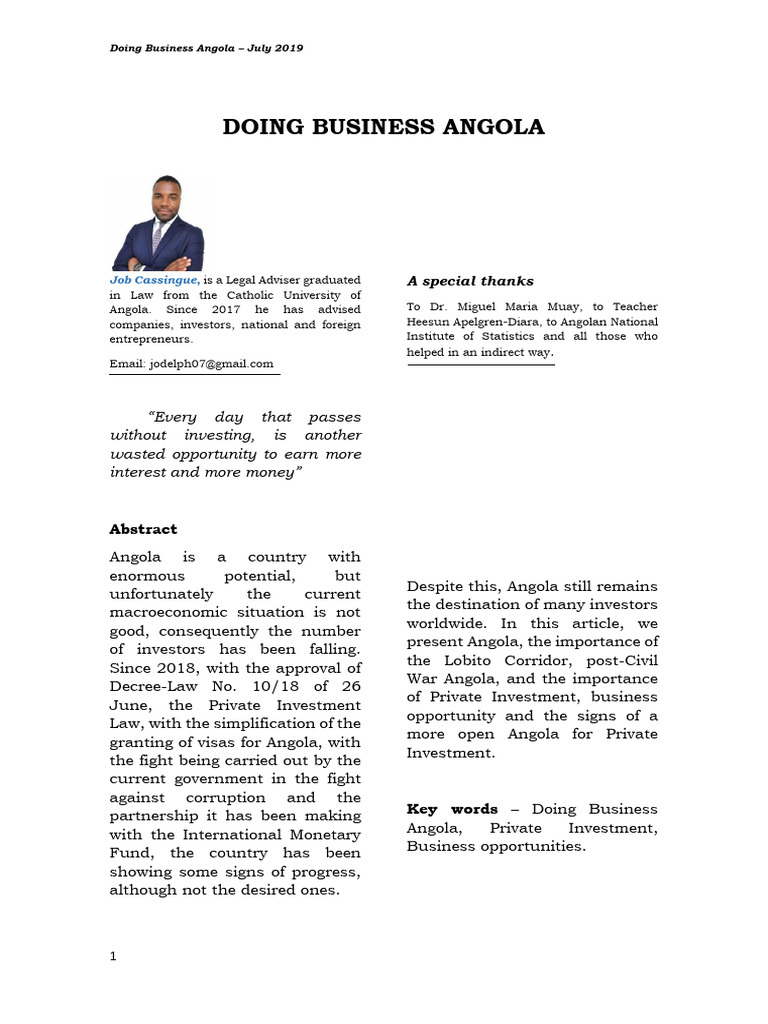 Doing Business Angola, 2019 | PDF | Angola | Investing