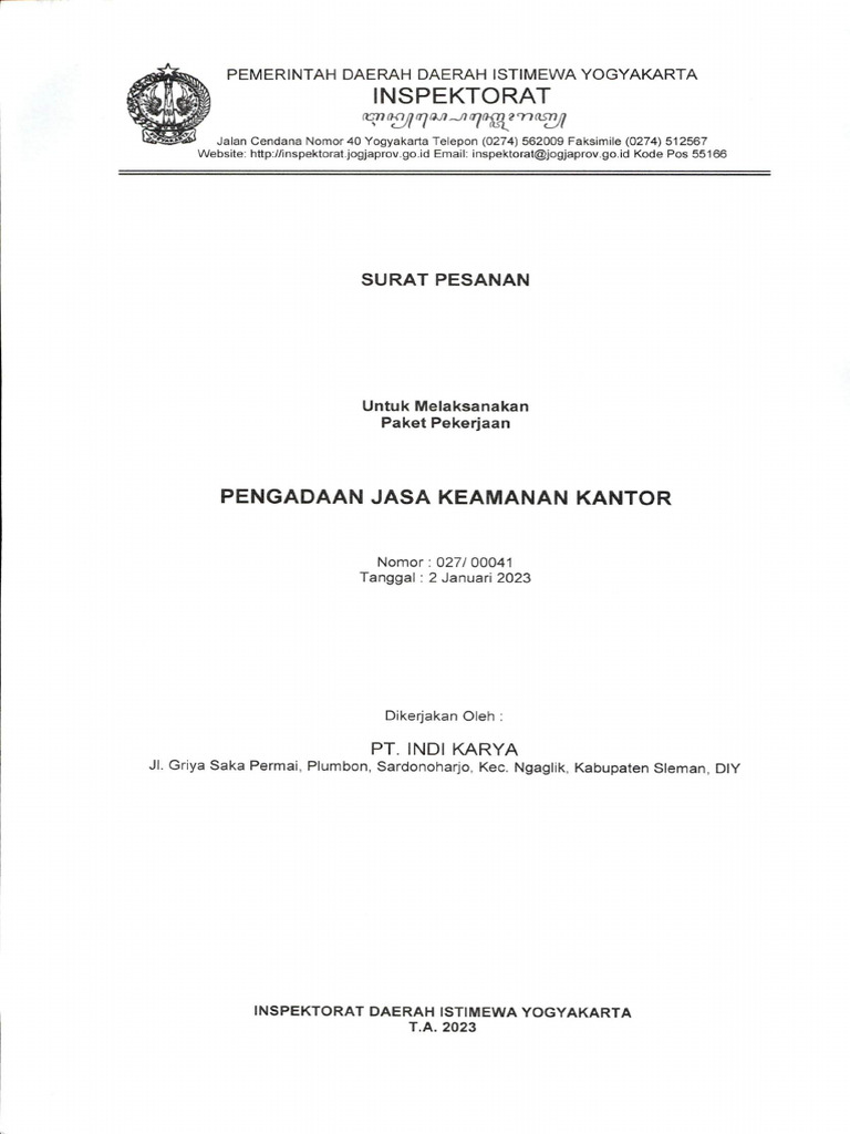 Surat Pesanan Jasa Kemanan Kantor 2023 1 | PDF