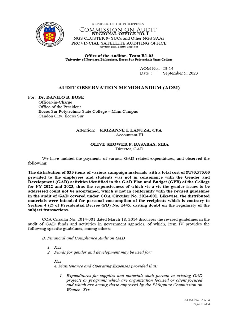 AOM Draft 23-14 (NLPSC - Interim) | PDF | Audit | Justice