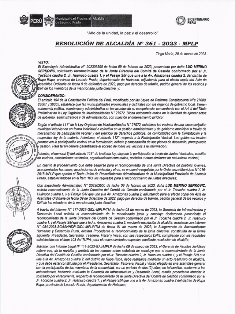 Resolucion de Alcaldia #361-2023-MPLP | PDF