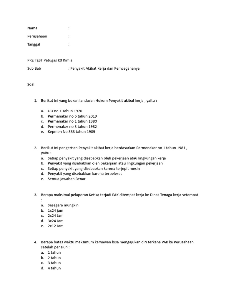 Pre Dan Post Test PAK Dan LDKB | PDF