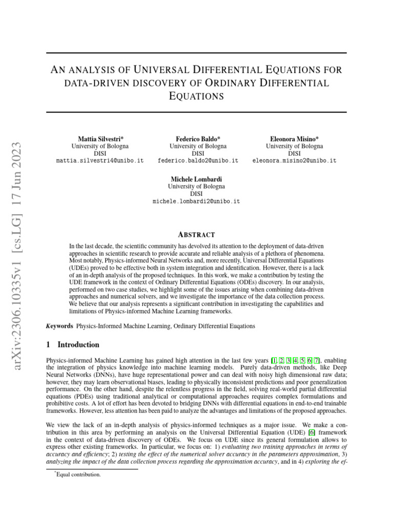 An Analysis of Universal Differential Equations For | PDF | Partial ...