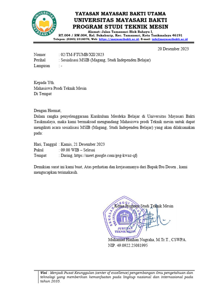 Surat Sosialisasi Mahasiswa | PDF