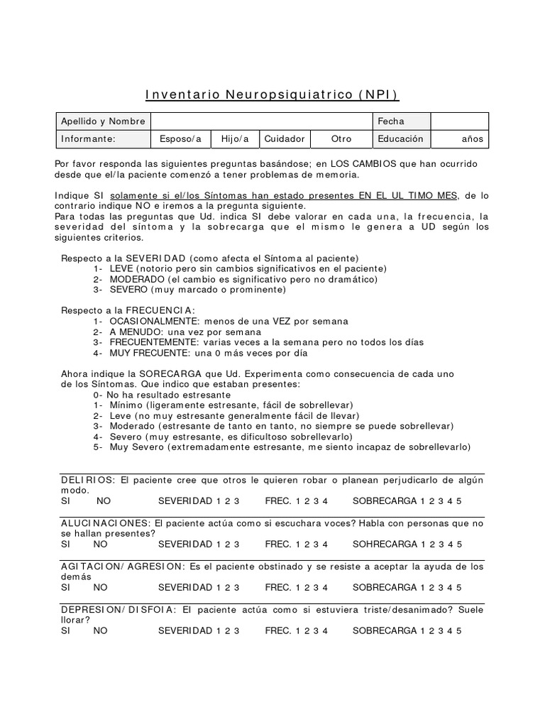 Inventario Neuropsiquiatrico (NPI-Q) | PDF | Enfermedades y trastornos | Medicina CLINICA