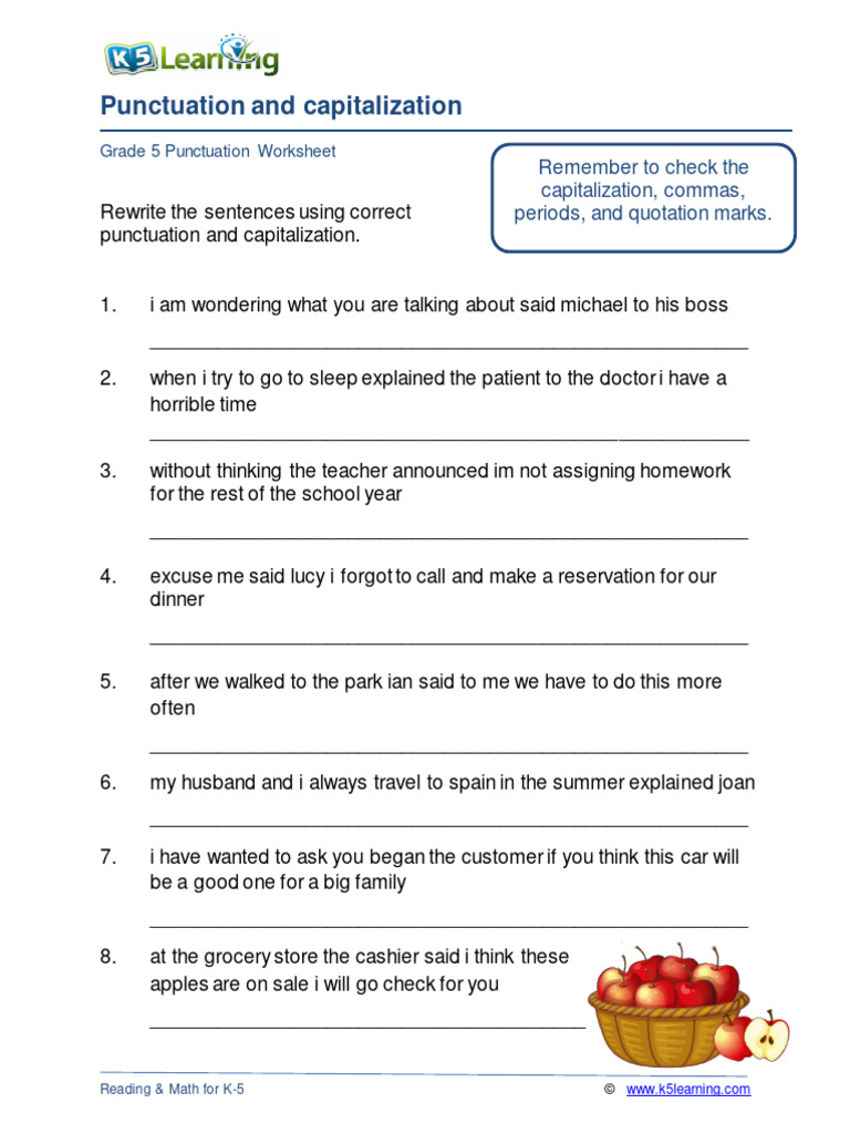 Grade 5 Punctuation Worksheet | PDF | Punctuation | Writing