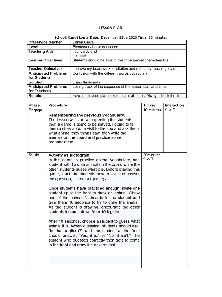 Lesson Plan 4th Grade 11-12-23 | Download Free PDF | Lesson Plan ...