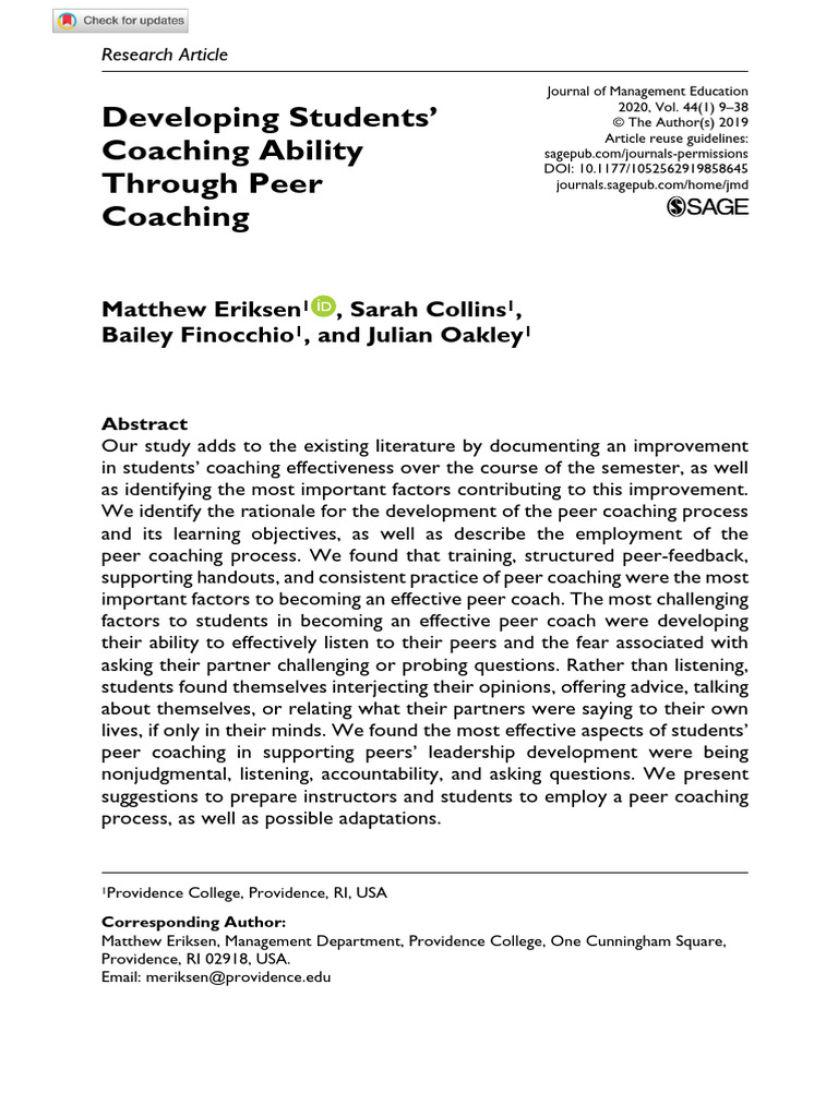 Enhancing Coaching Skills via Peer Coaching | PDF | Leadership | Learning