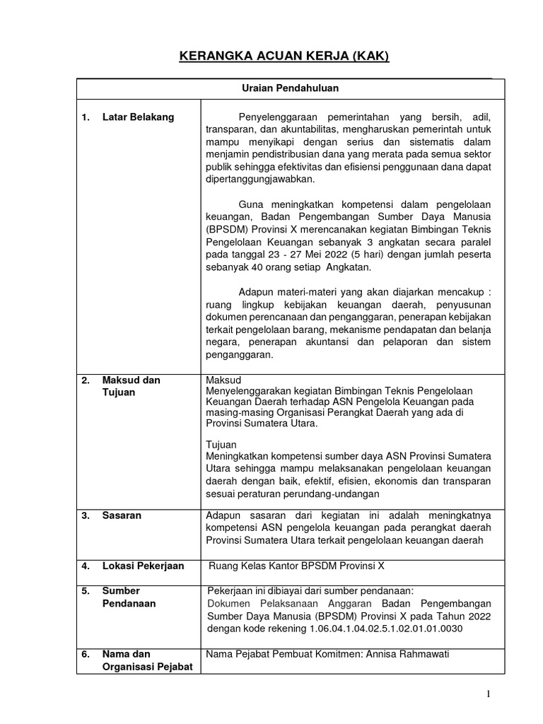 Lampiran 1 - KAK Swakelola | PDF