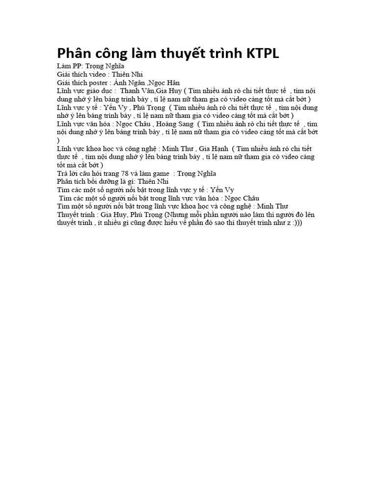 Phân công làm thuyết trình KTPL | PDF
