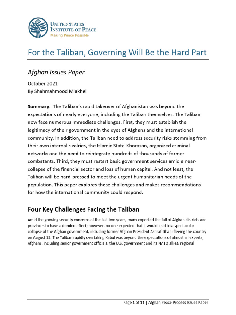 For The Taliban, Governing Will Be The Hard Part | PDF | Taliban ...