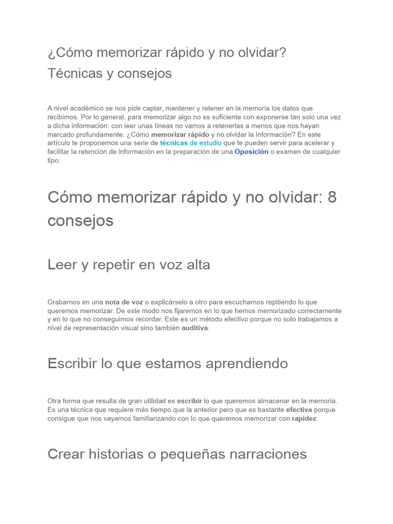 Tips para Memorizar Mejor | PDF | Memoria | Información