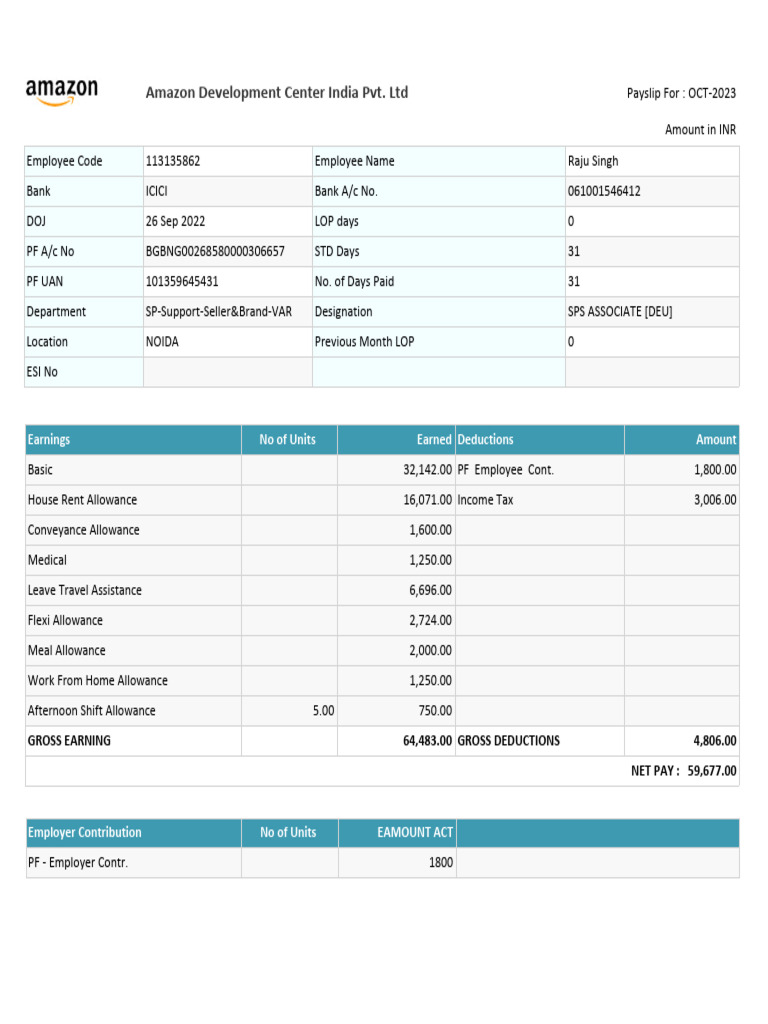 Payslip October 2023 | PDF | Income | Personal Finance