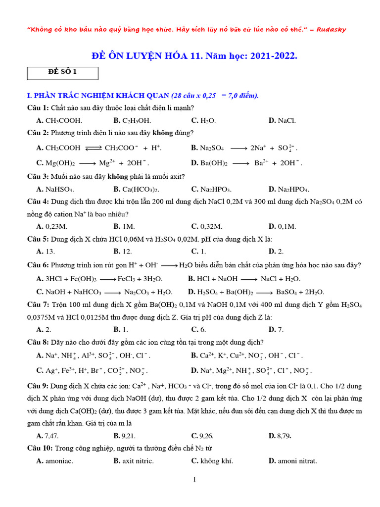 BỘ ĐỀ ÔN LUYỆN HK 1 - (CHO HS) | PDF
