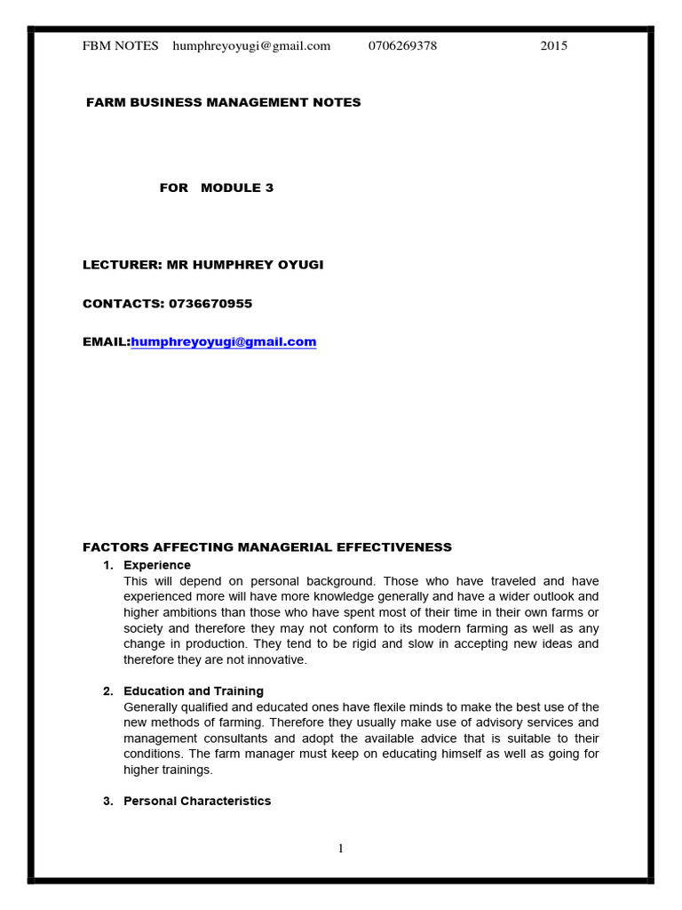 Farm Business Management Notes | PDF | Agriculture | Risk