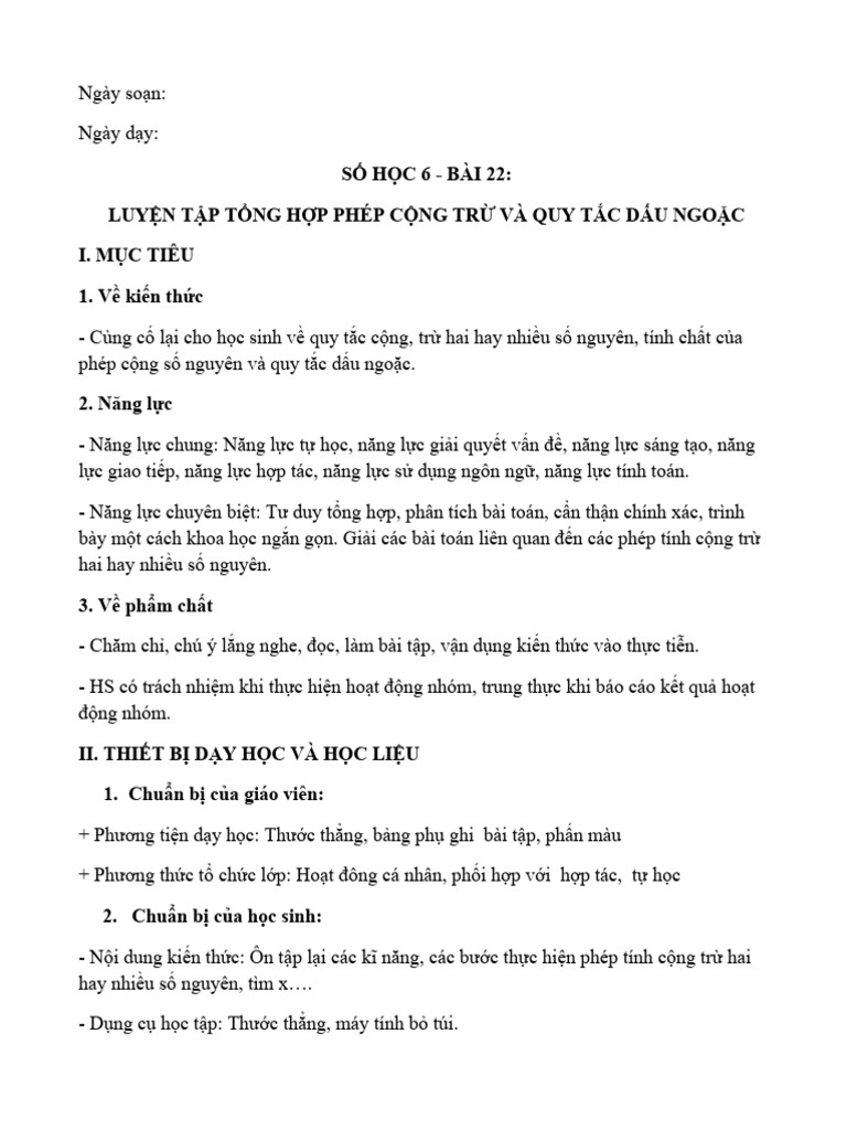 SH6 C3 BAI 22 LT Cong Tru So Nguyen Va Quy Tac Dau Ngoac | PDF