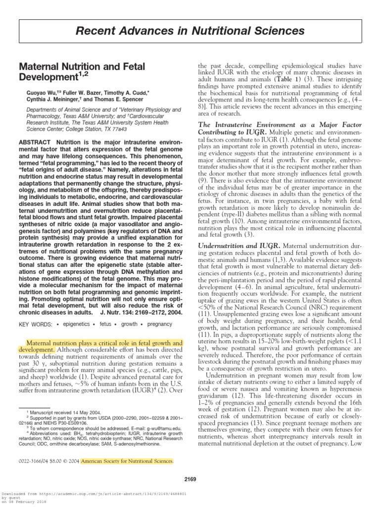 Recent Advances in Nutritional Sciences: Maternal Nutrition and Fetal ...
