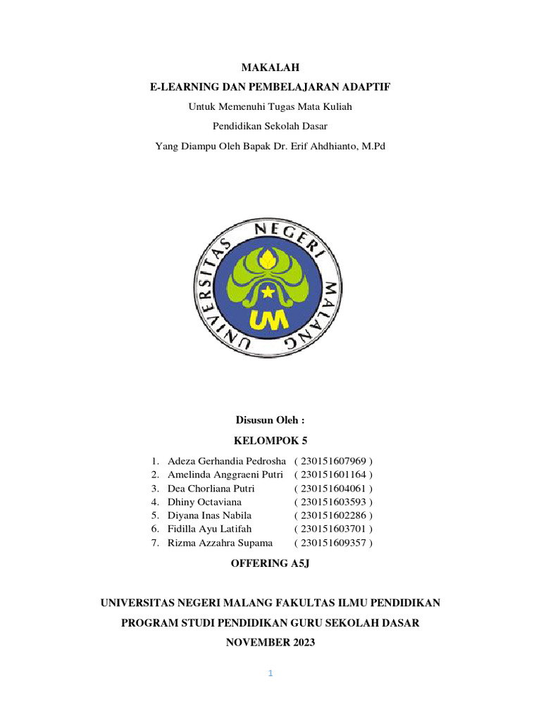 Makalah Kelompok 5 E-Learning Adaptif | PDF