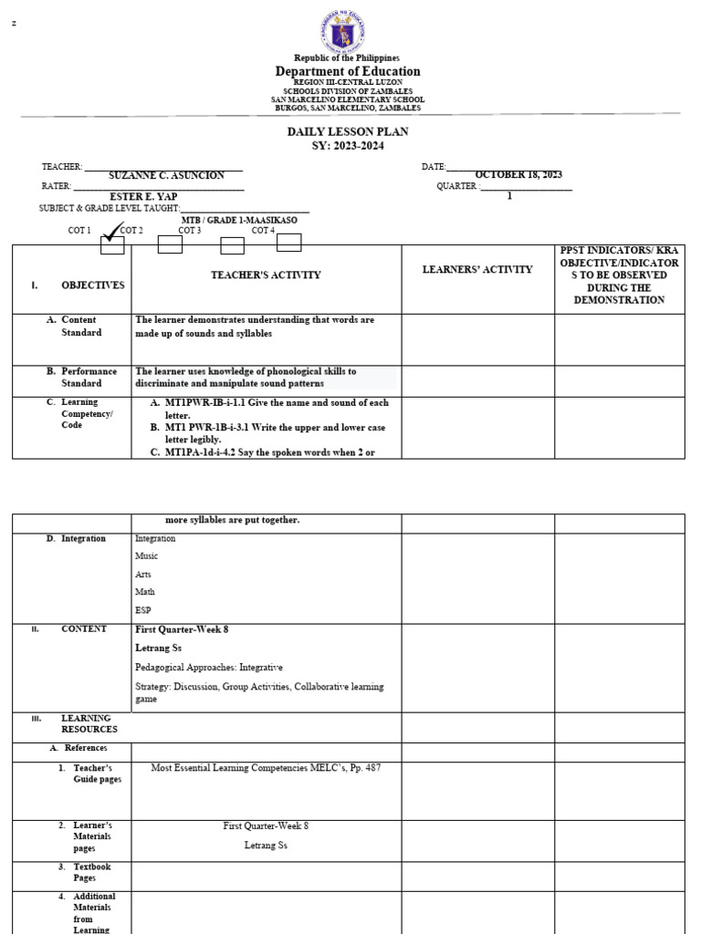 COT1 DLP MTB | PDF | Learning | Cognition