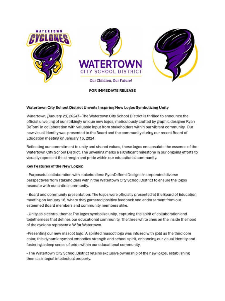 Watertown City School District Unveils Inspiring New Logos Symbolizing ...