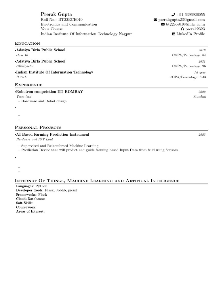 NIT Warangal Resume | PDF