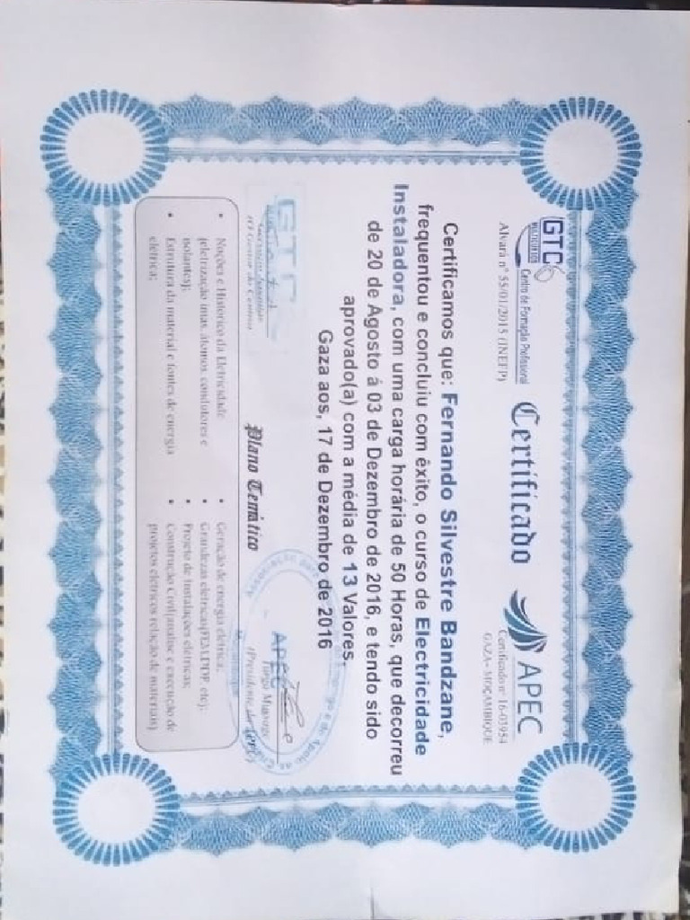 certificado de electricidade instaladora | PDF
