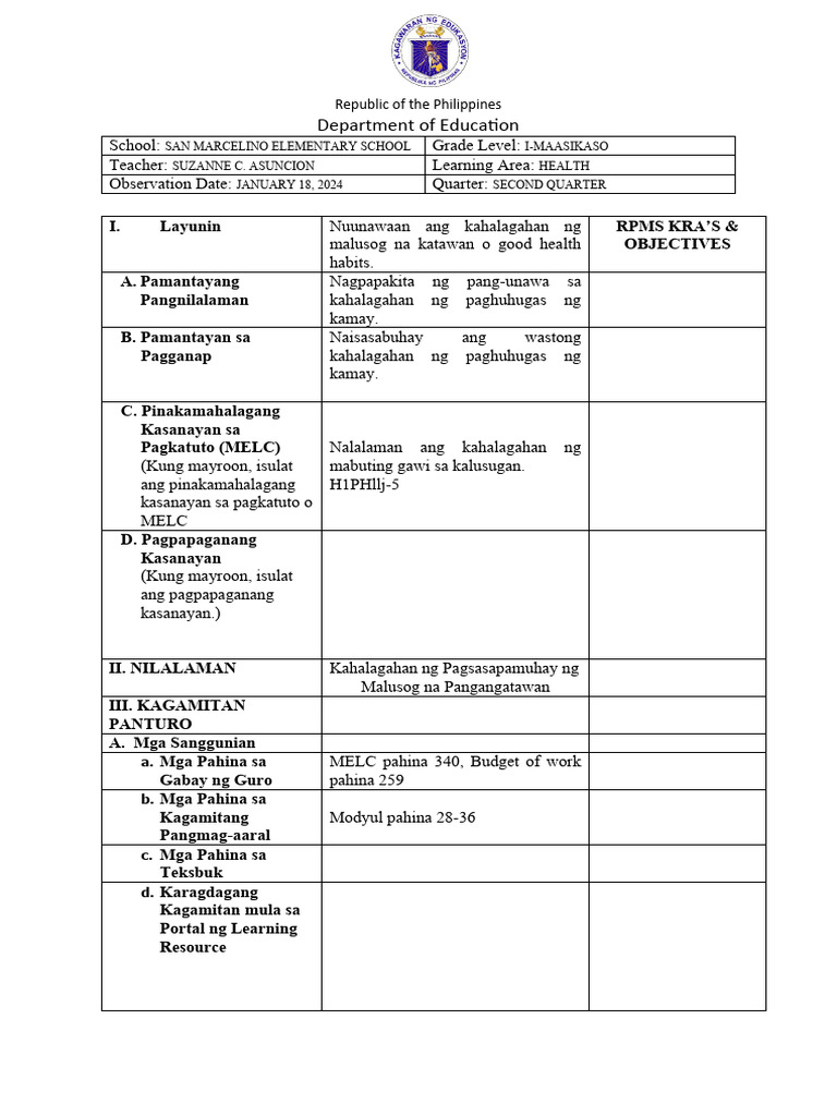 health lesson plan | PDF