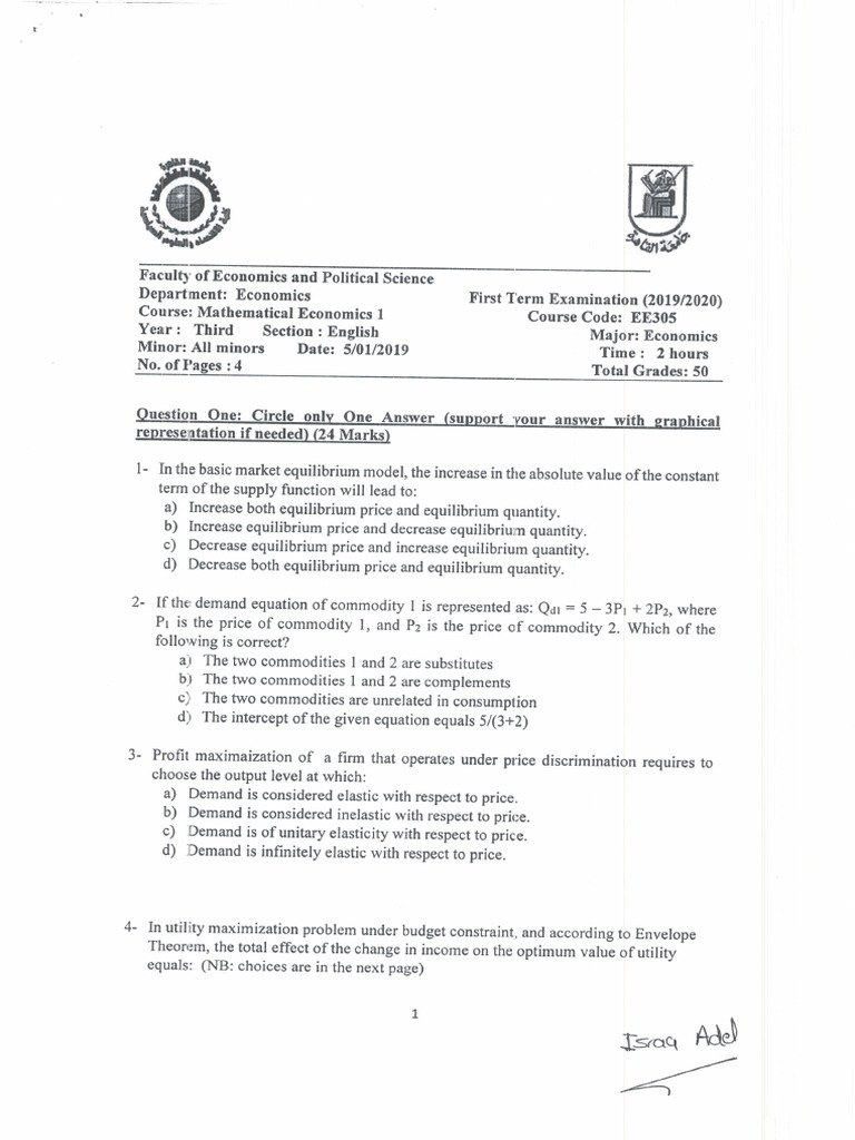 Mathematical Economics 1 Part 1 | PDF