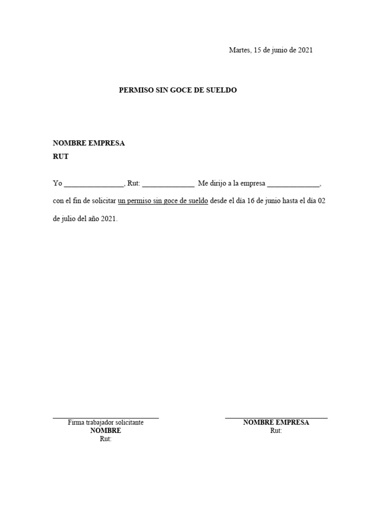 Permiso Sin Goce de Sueldo (Formato) | PDF
