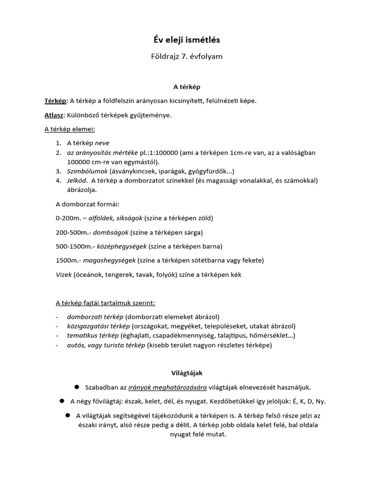 Év Eleji Ismétlés 7. Osztály | PDF