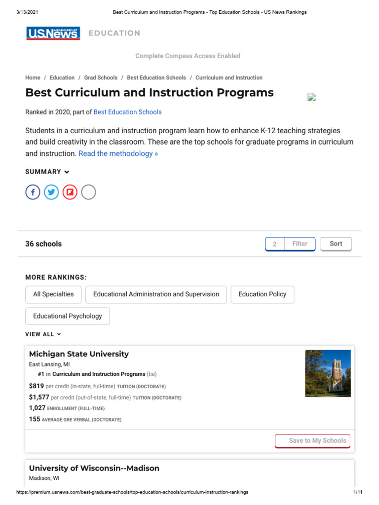 Best Curriculum and Instruction Programs - Top Education Schools - US ...