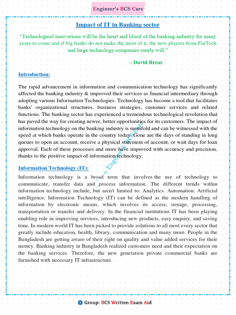ICT Transformations in Banking Sector | PDF | Banks | Information ...
