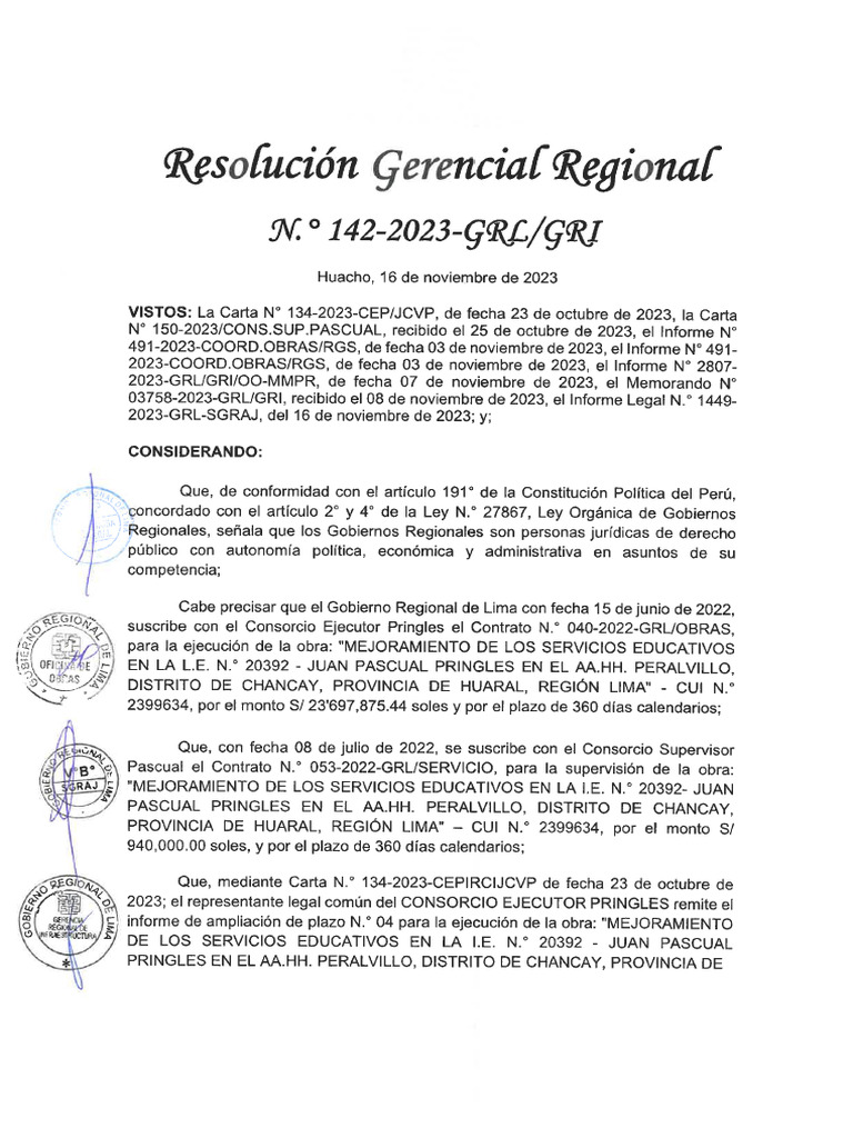 RGR #142-2023-GRL-GRI Ampliación de Plazo 4 | PDF