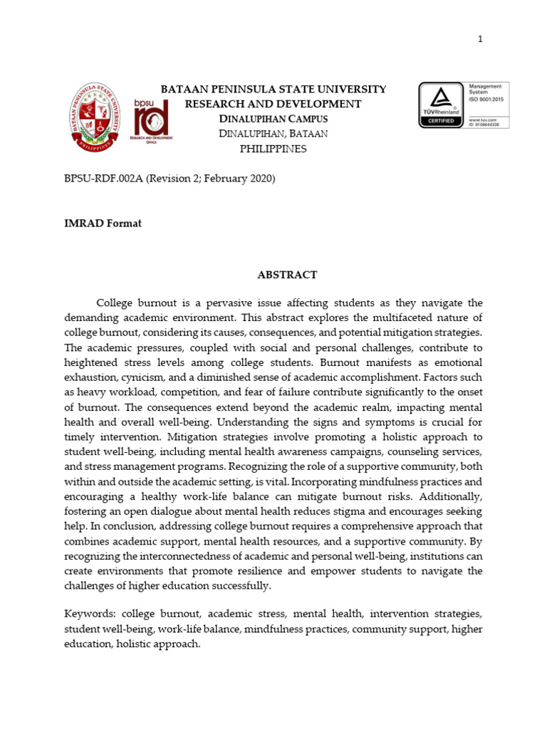 IMRAD | PDF | Occupational Burnout | Self Efficacy