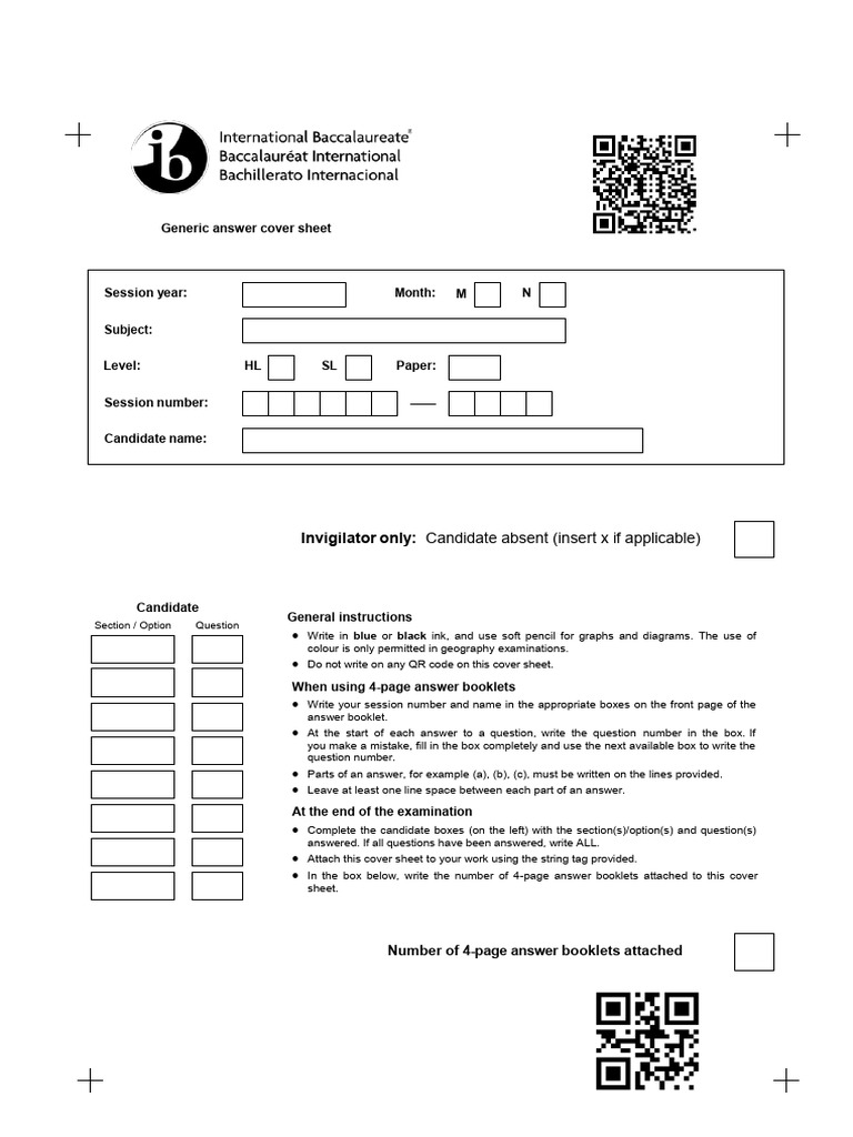 Generic Examination Paper Cover Sheet | PDF