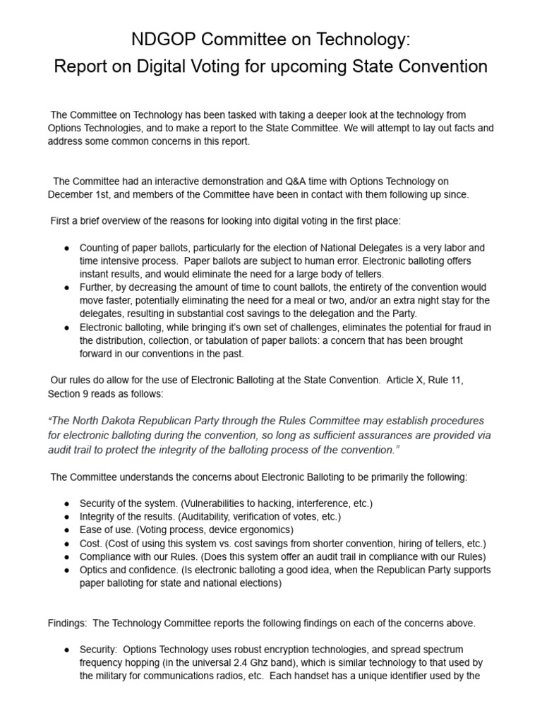 Tech Committee Report Approved-Final | PDF | Voting | Elections