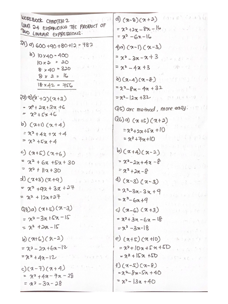 Unit 2.4 Expanding The Product of Two Linear Expressions | PDF