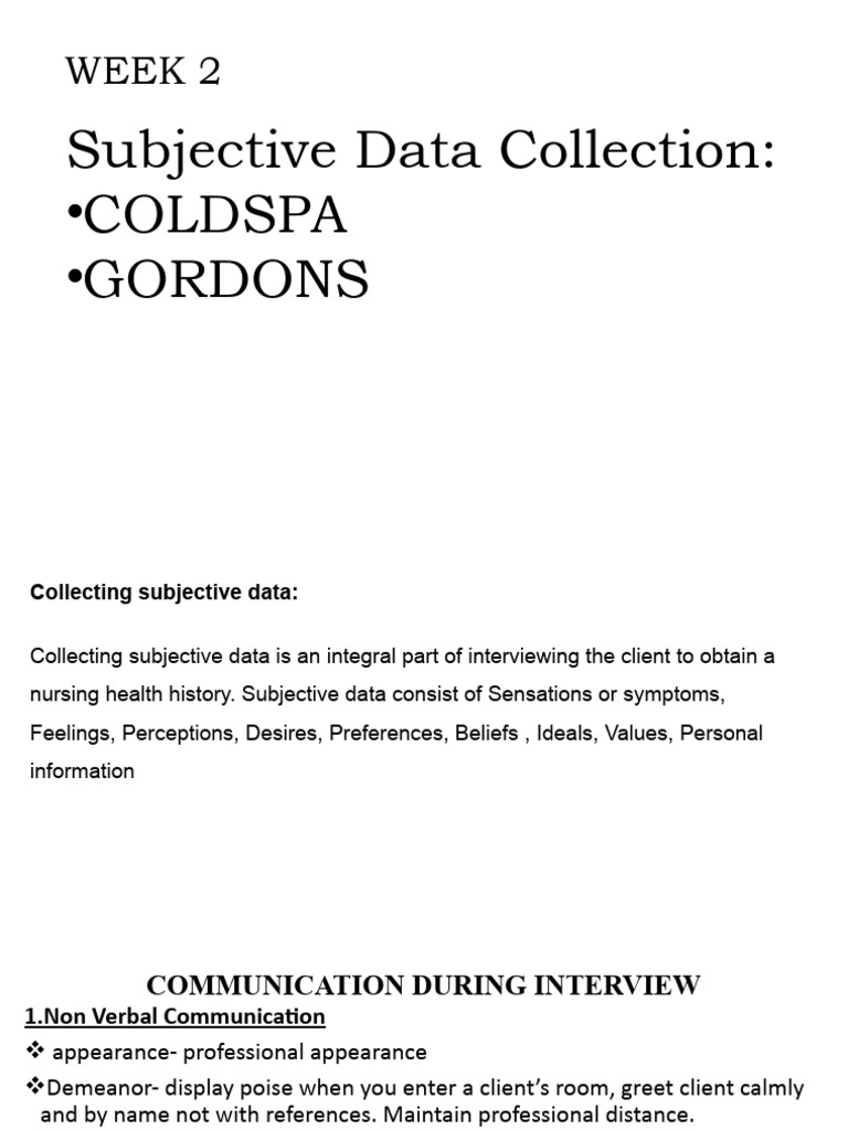 Subjective Data Collection in Nursing | PDF | Perception | Nonverbal Communication