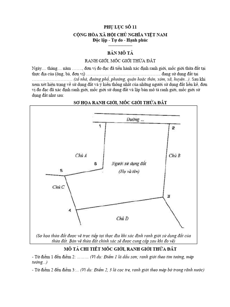 Mau Ban Mo Ta Ranh Gioi Moc Gioi Thua Dat - 2807100239 | PDF