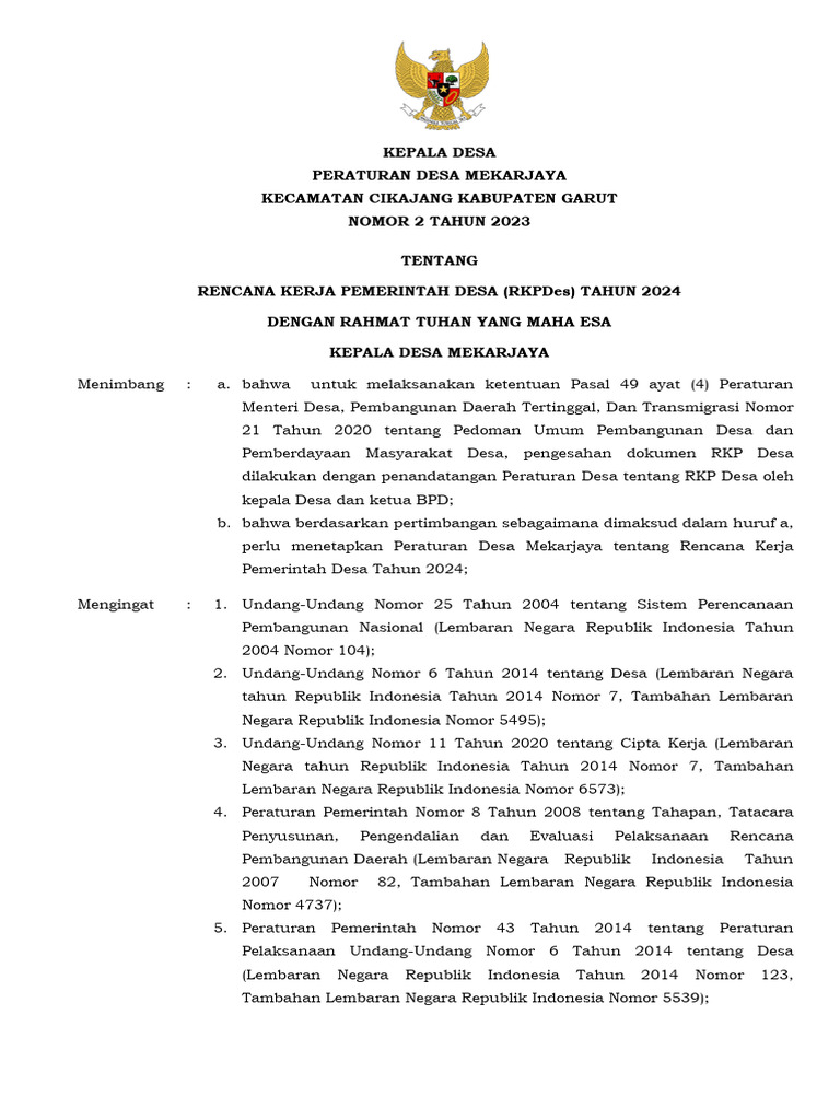 Perdes - RKPDesa 2024 | PDF