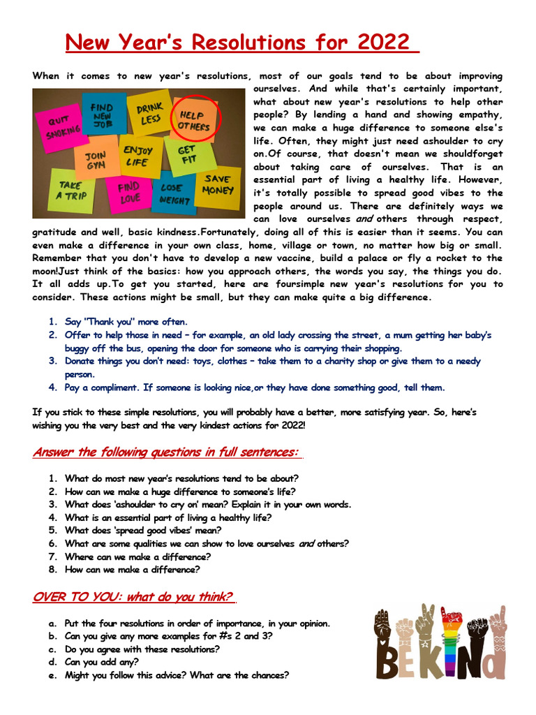 Kind New Year's Resolutions for 2022 | PDF | Gratitude