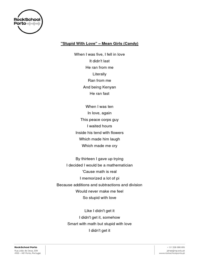 Stupid with Love: Mean Girls Lyrics | PDF