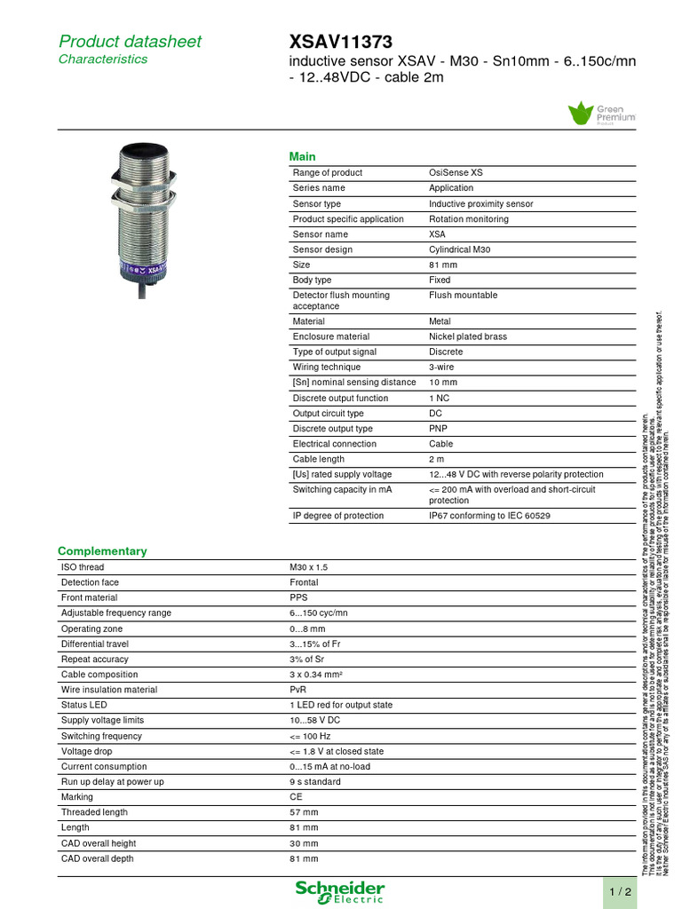 Schneider - Electric XSAV11373 Datasheet | PDF | Equipment | Electrical ...