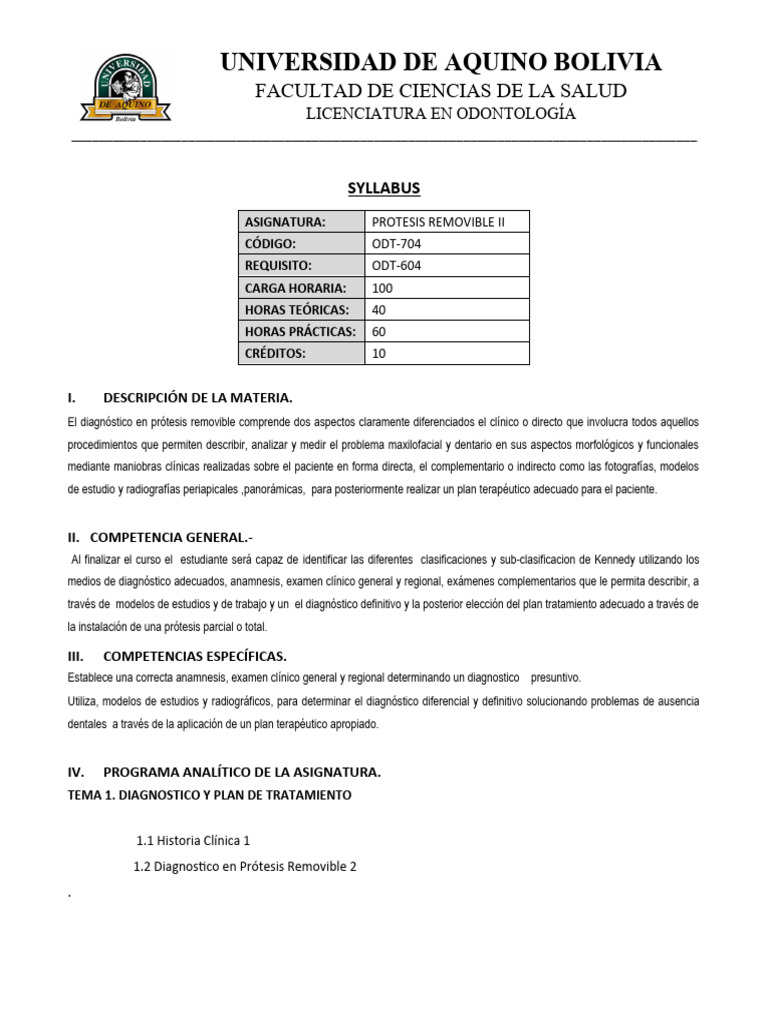 Sillabus Protesis Removible Ii | PDF | Dentadura postiza | Diagnostico ...