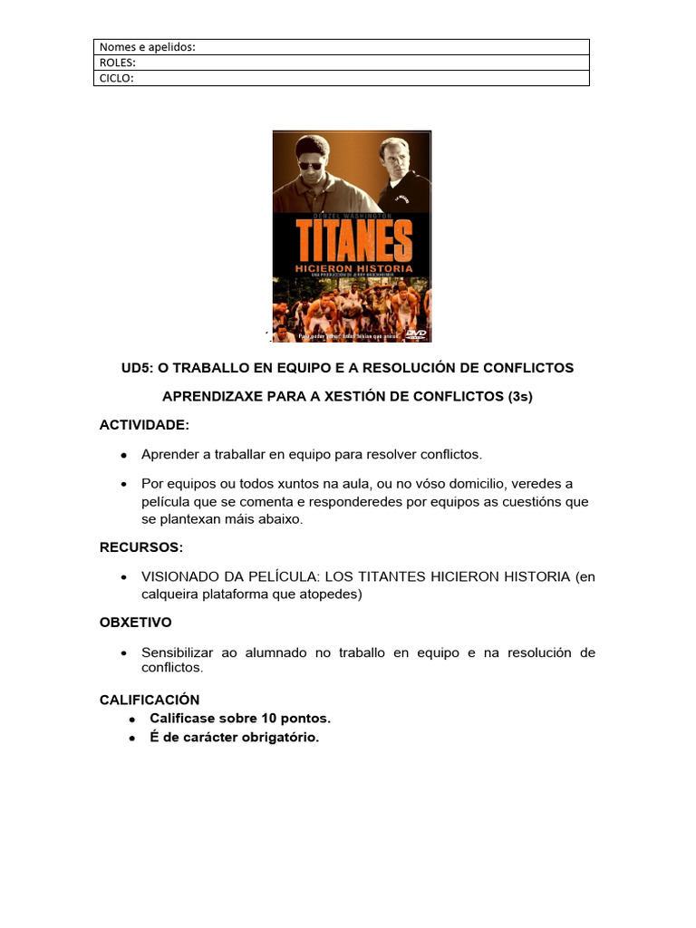 UD5_15_3s.- Visionado e comentario da película LOS TITANES HICIERON HISTORIA. (1) | PDF