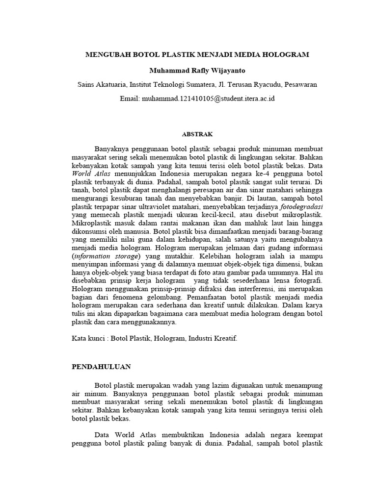 Muhammad Rafly Wijayanto - 121410105 - Mengubah Botol Plastik Menjadi ...