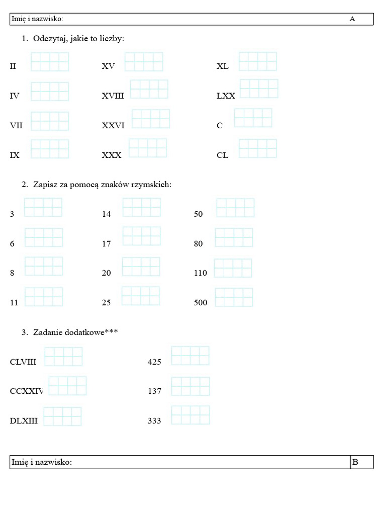 Znaki Rzymskie Kartkowka | PDF