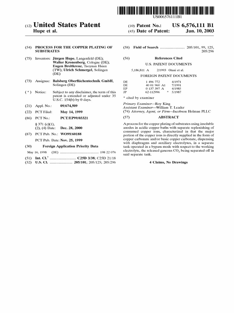 2003年Balsberg Oberflächentechnik GmbH-不溶性阳极线路板酸铜专利 | PDF