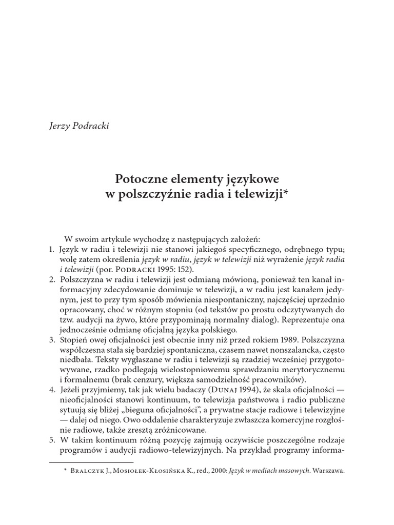 Jezyk W Mediach Jerzy Podracki Potoczne Elementy Jezykowe W ...