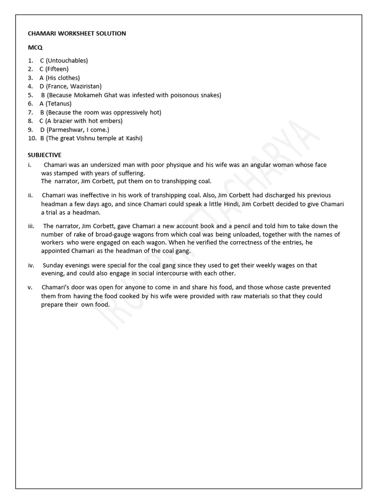 Chamari Worksheet Solution | PDF